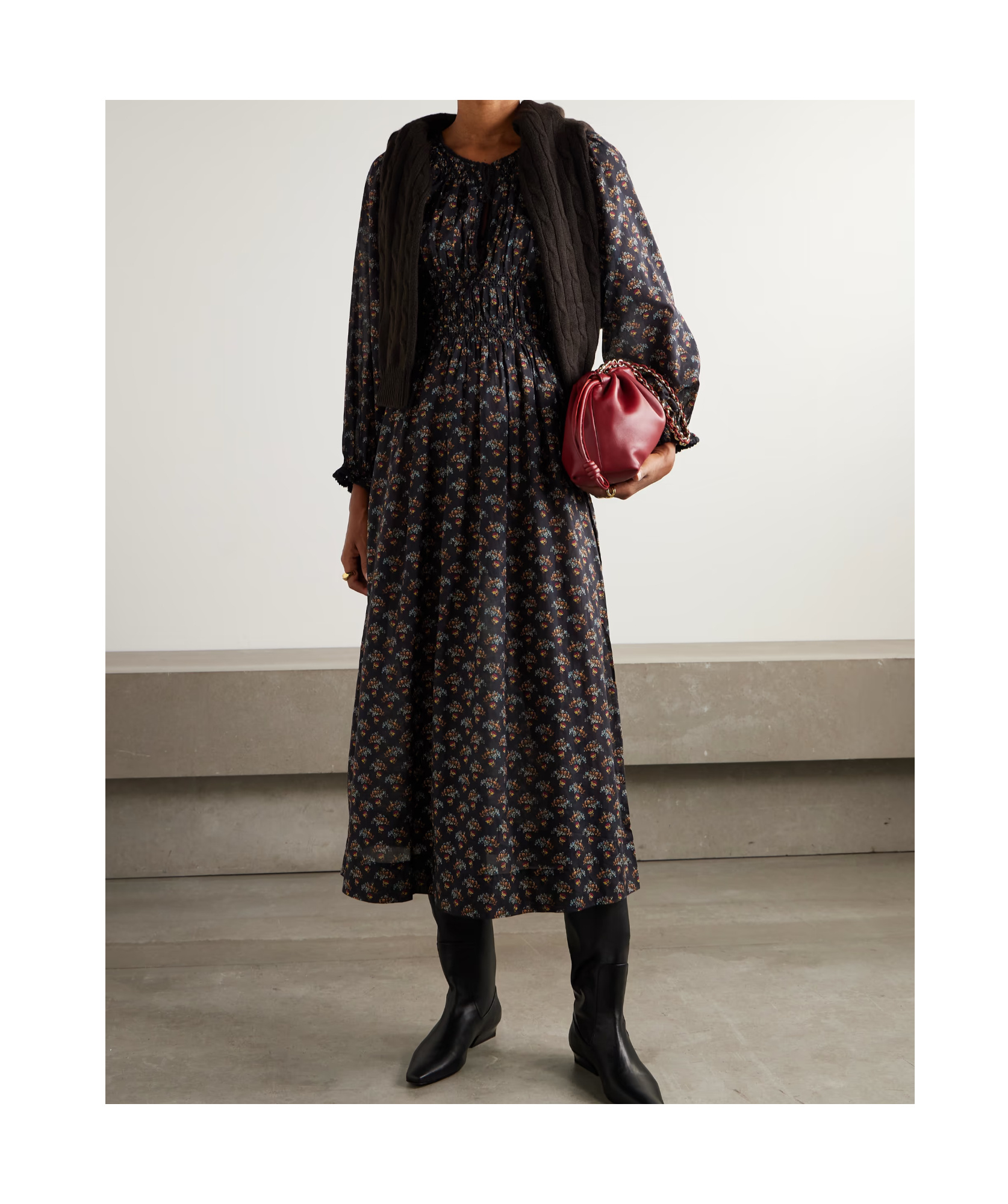 DÔEN DOEN Delfina Shirred Floral-Print Organic Cotton-Voile Midi Dress